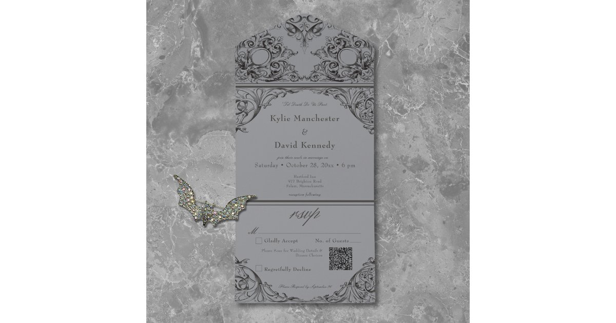 Victorian Until Death Black & Grey Wedding QR Code All In One ...