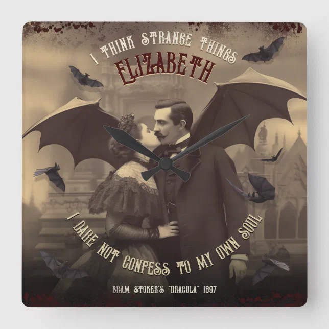 Victorian Vintage Dracula Vampire Kiss Gothic Square Wall Clock | Zazzle