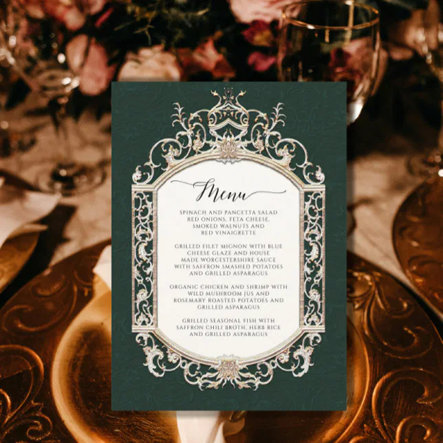 Victorian Vintage Elegant Emerald Green Gold Menu | Zazzle