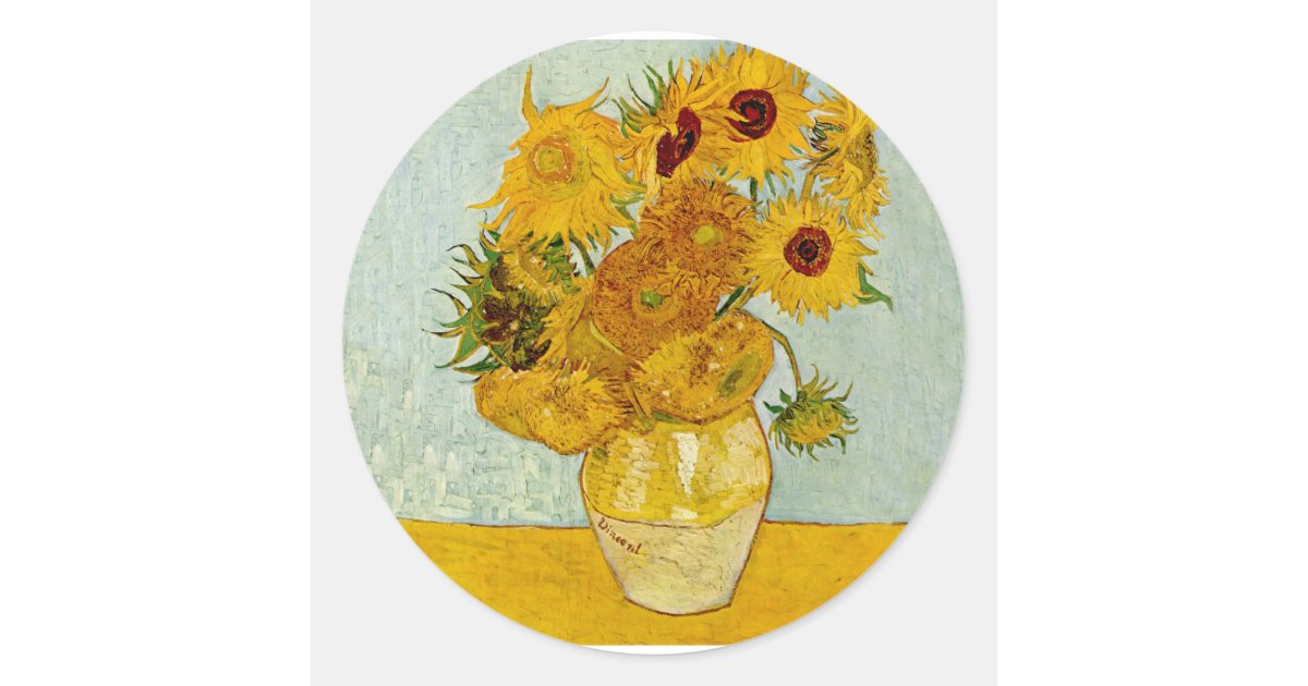 Vincent Van Gogh 12 Sunflowers Impressionist Classic Round Sticker | Zazzle
