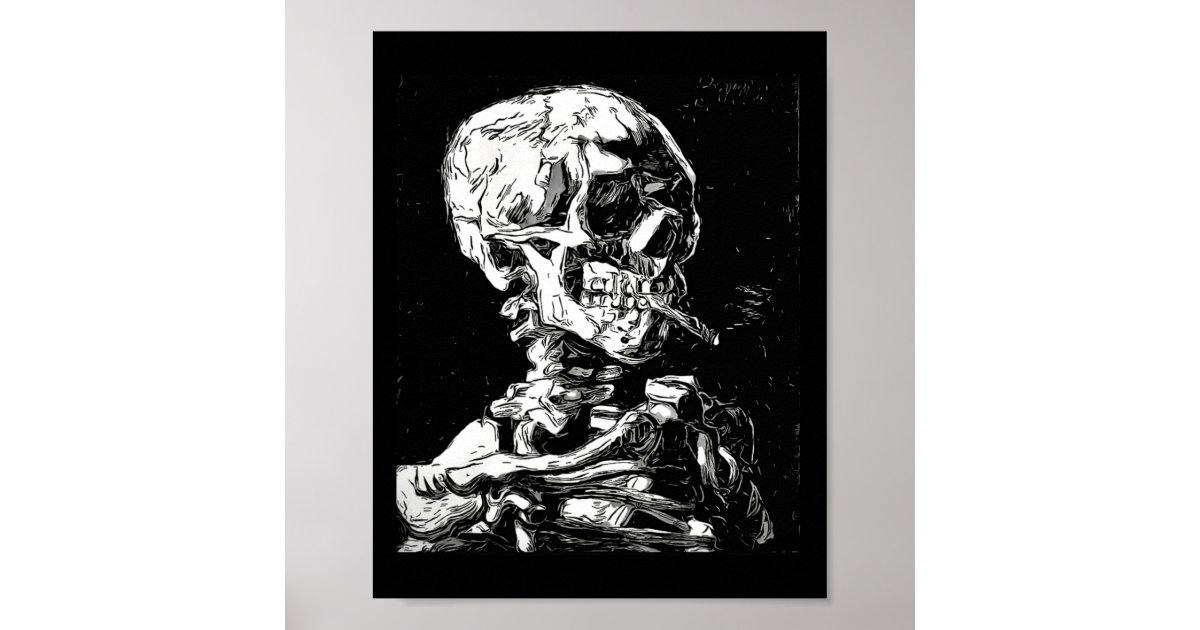 Vincent Van Gogh Skull With Cigarette Skeleton Hal Poster | Zazzle
