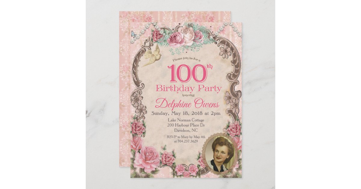 Vintage 100th Centenarian Birthday Invitation | Zazzle