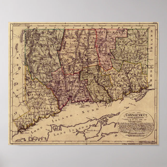 Vintage 1796 Connecticut Map Poster | Zazzle