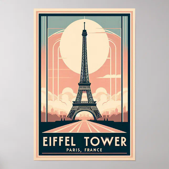 Vintage 1910 Paris Eiffel Tower Art Deco Poster | Zazzle