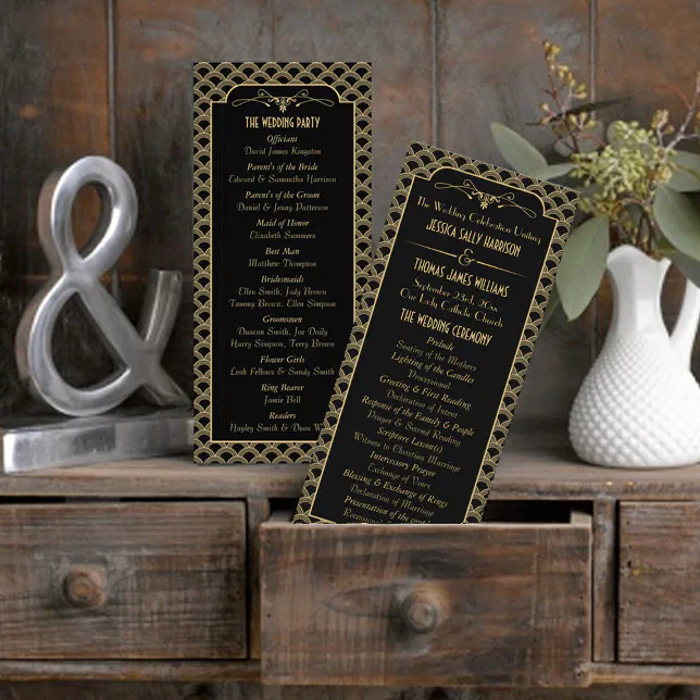 Vintage 1920's Art Deco Gatsby Wedding Program Rack Card | Zazzle