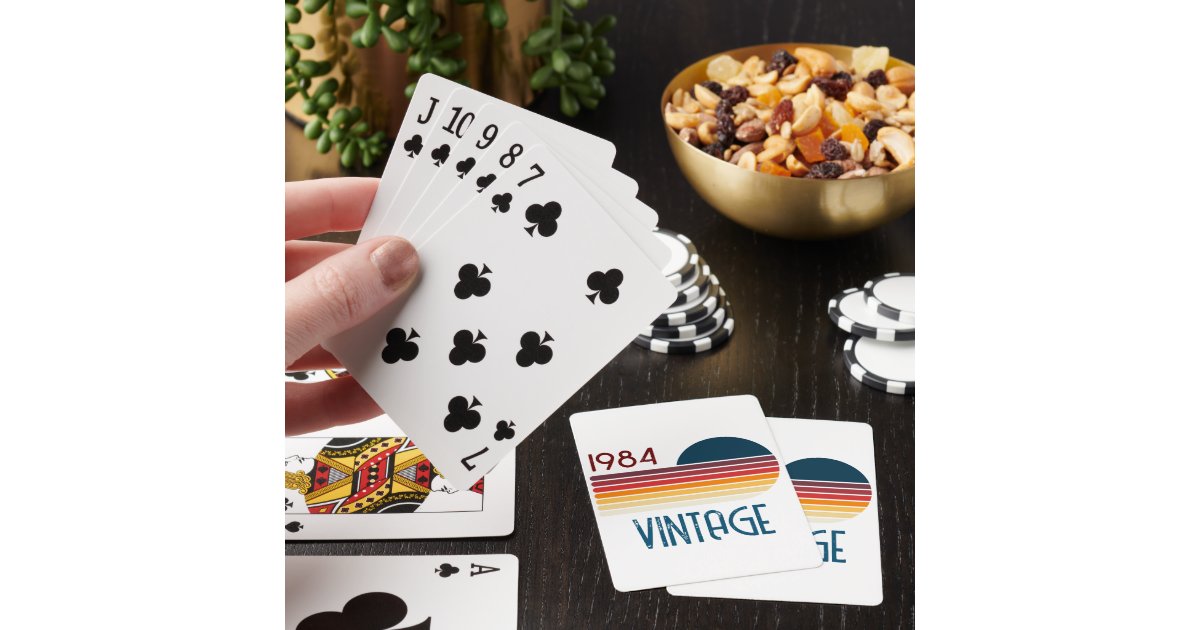 Vintage 1984 Retro Stripe Sun Playing Cards | Zazzle