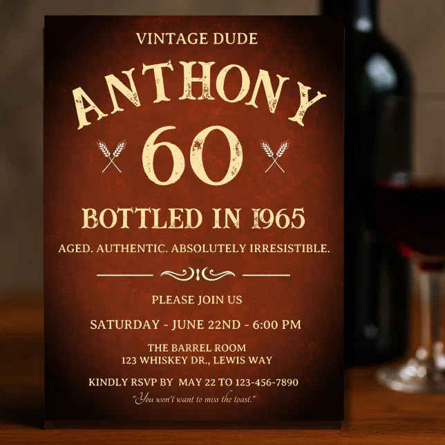 Vintage 60th Birthday Bottled in 1965 Theme Invitation | Zazzle