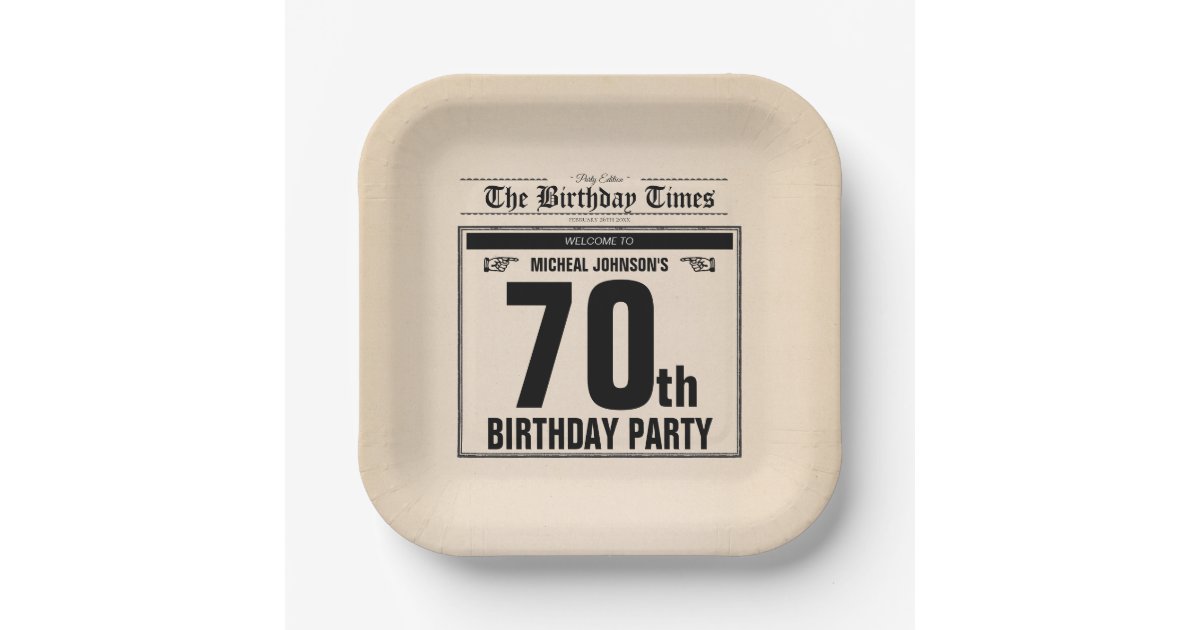 Vintage 70th Birthday Old Newspaper Funny Custom Paper Plate | Zazzle