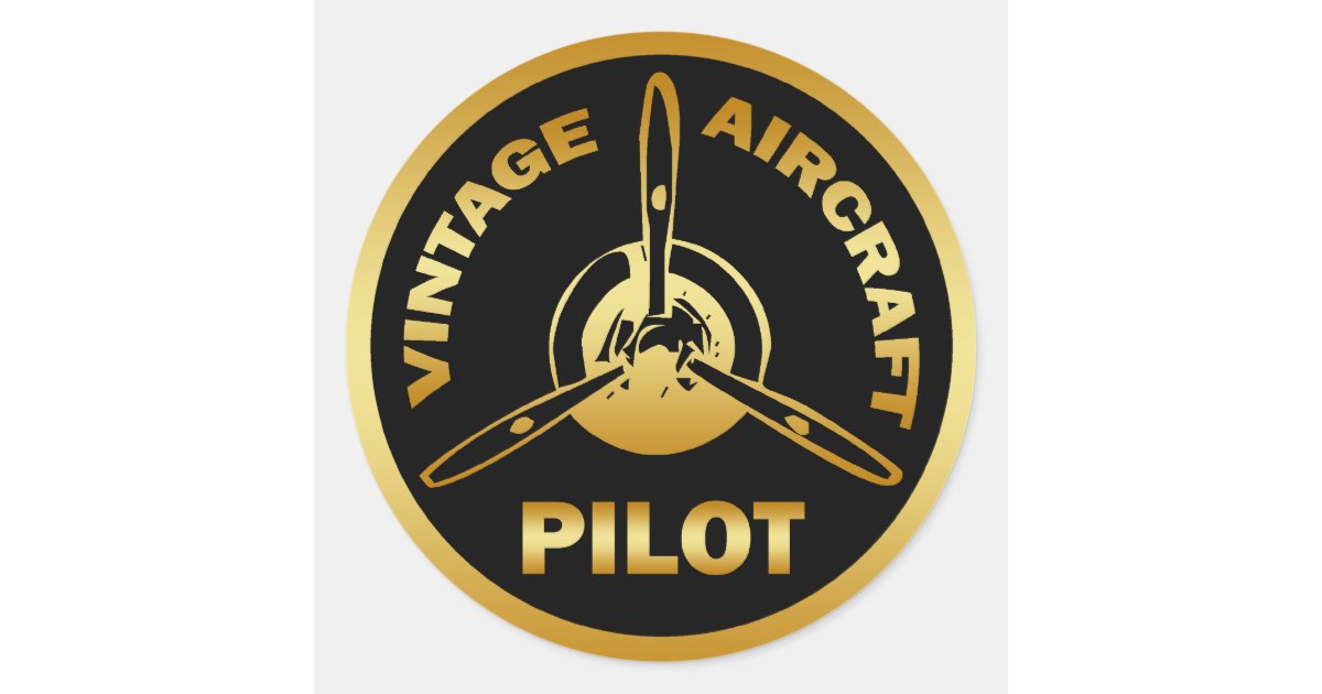 VINTAGE AIRCRAFT PILOT CLASSIC ROUND STICKER | Zazzle