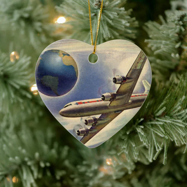 Vintage Airplane Flying Around the World in Clouds Ceramic Tree ...