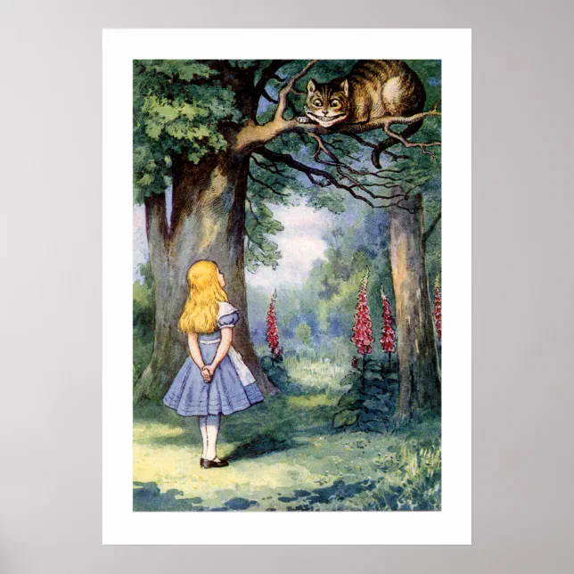 Vintage Alice In Wonderland And Cat Above Tree Poster | Zazzle