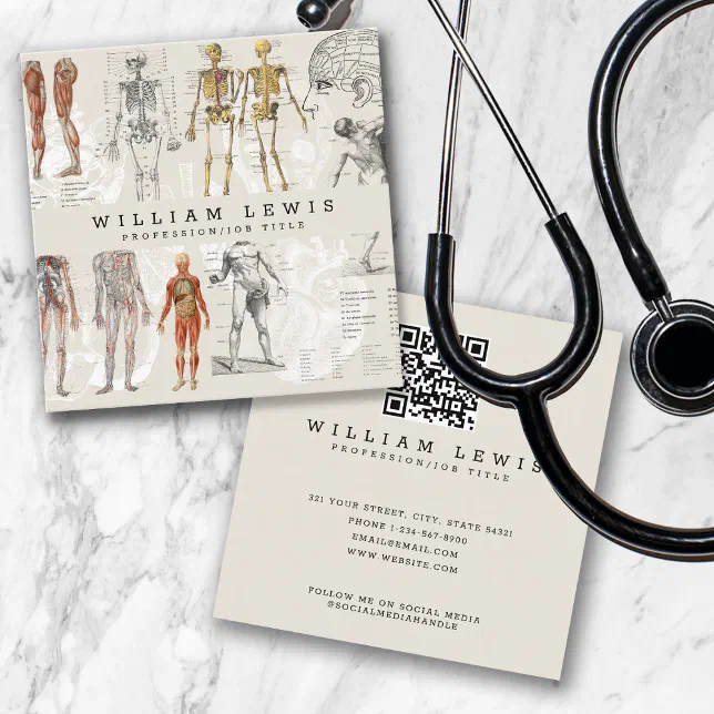 Vintage Anatomy Biology Art QR Code Social Media Square Business Card ...
