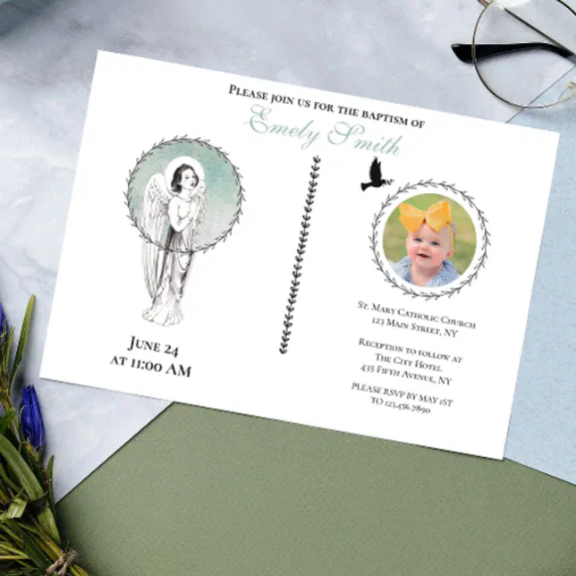 Vintage Angel Christening Baptism Photo Invitation | Zazzle