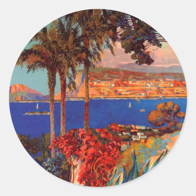 Vintage Antibes Cote D'Azur Travel Classic Round Sticker | Zazzle