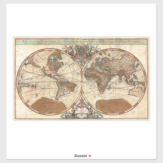 vintage antique 1691 Sanson map of the world | Zazzle