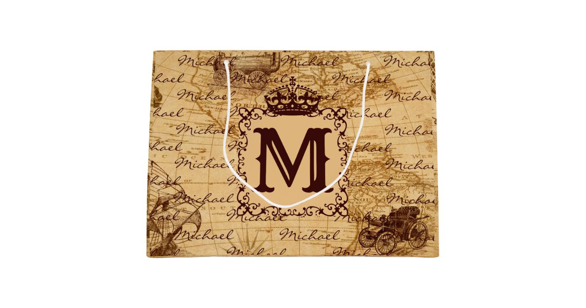 Vintage antique royal king world map rustic large gift bag | Zazzle