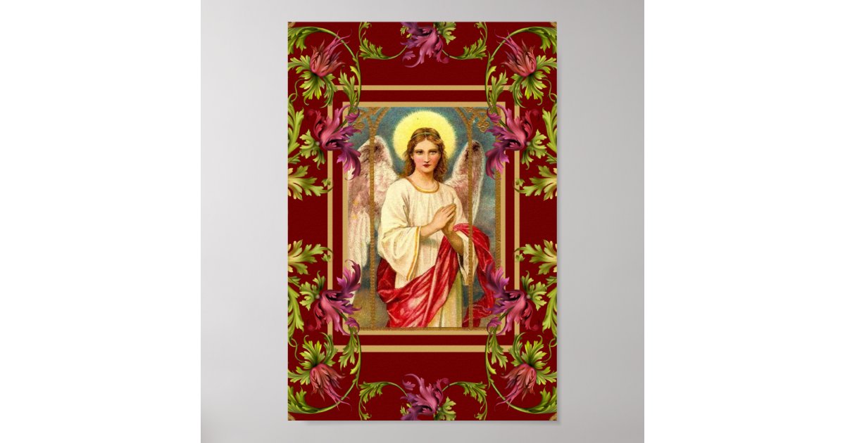 Vintage Art Poster Angel Floral Religious | Zazzle