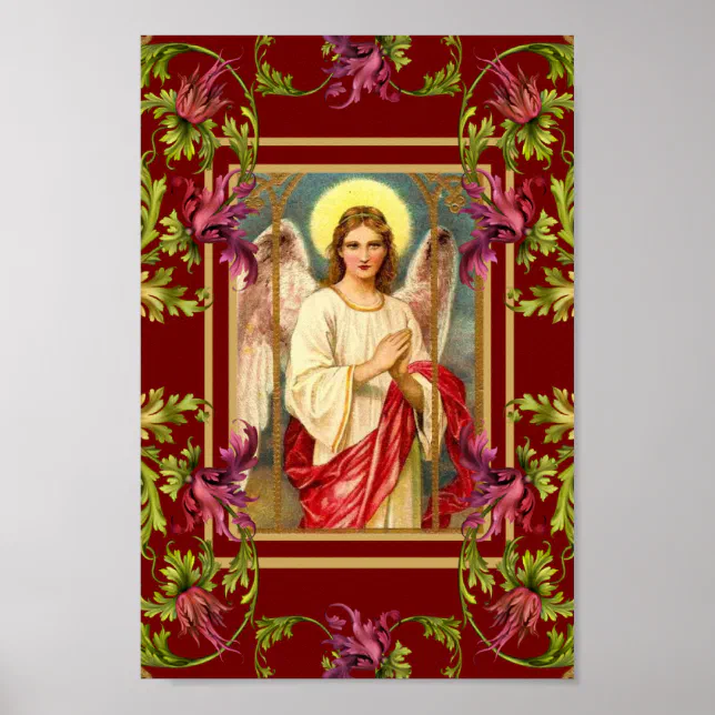 Vintage Art Poster Angel Floral Religious | Zazzle