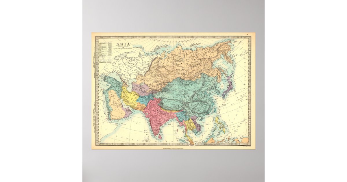 Vintage Asia map Poster | Zazzle