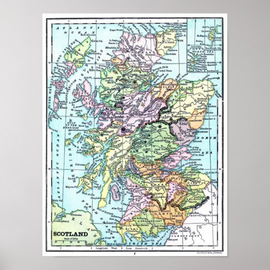 Vintage Atlas Map - Scotland Poster | Zazzle.co.uk