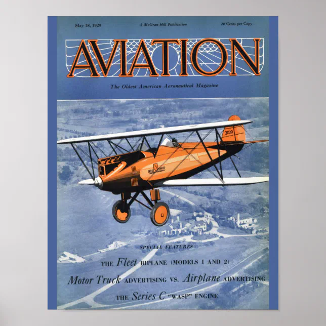 Vintage Aviation Magazine Airplane Cover Art Print | Zazzle