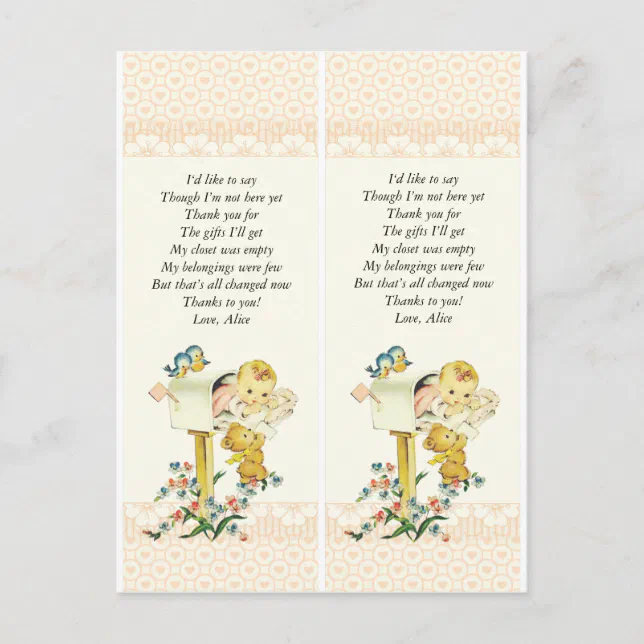 Vintage Baby Girl In Mail Box Baby Shower Favour Postcard | Zazzle