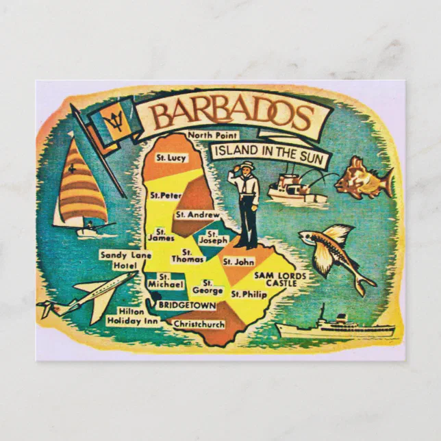 Vintage Barbados Map Postcard | Zazzle