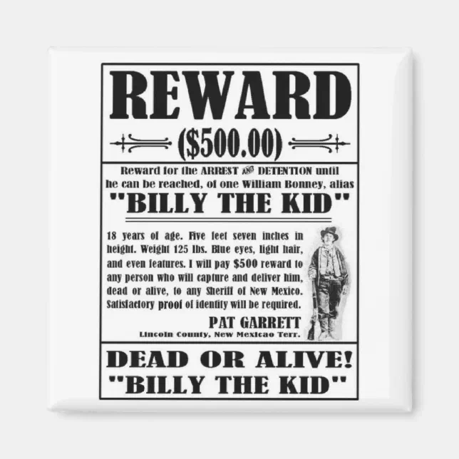 Vintage Billy the Kid Wanted Poster Magnet | Zazzle