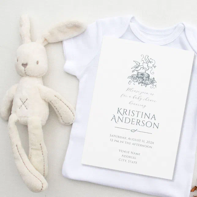 Vintage Bird Nest QR Code Baby Shower Invitation | Zazzle
