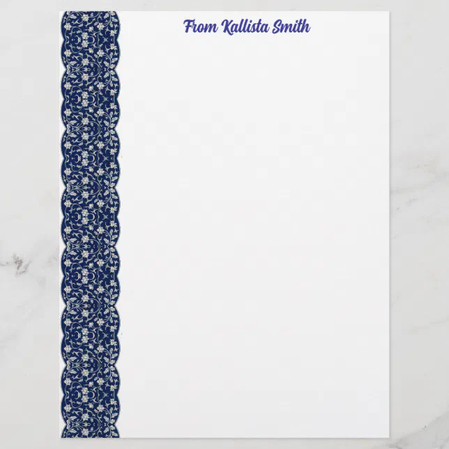 Vintage Blue and White Flower Border Custom Letterhead | Zazzle