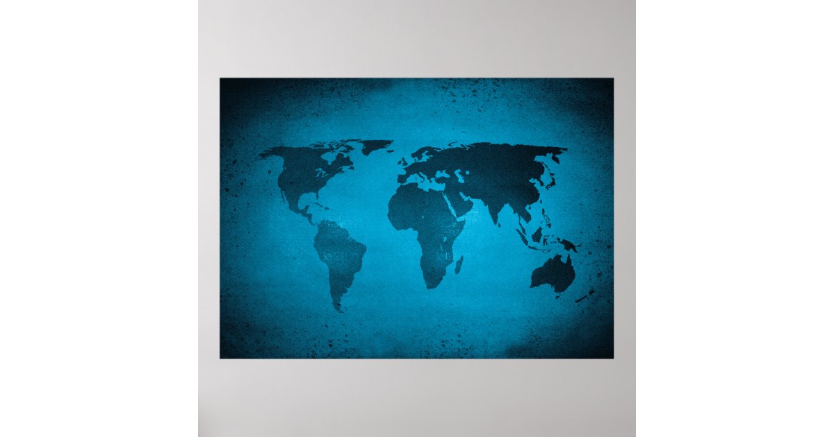 Vintage blue world map poster | Zazzle