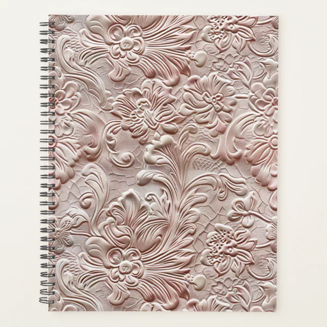 Vintage blush pink tooled leather planner | Zazzle
