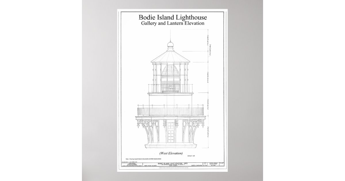 Vintage Bodie Island Lighthouse Blueprint Poster | Zazzle