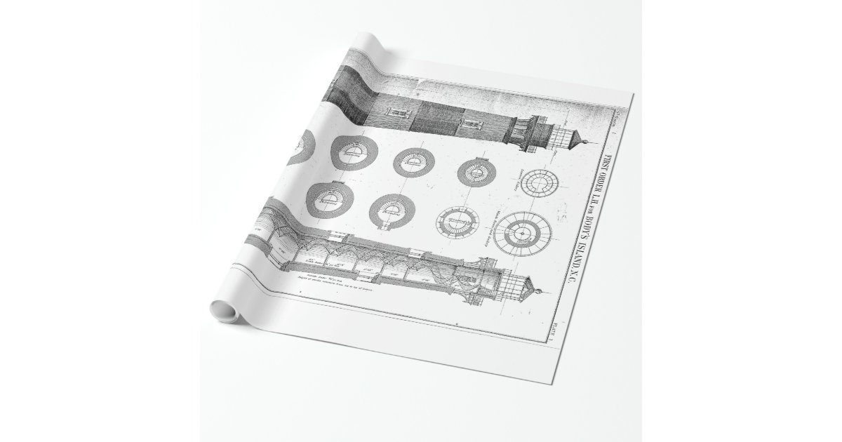 Vintage Bodie Island Lighthouse Diagram Wrapping Paper | Zazzle