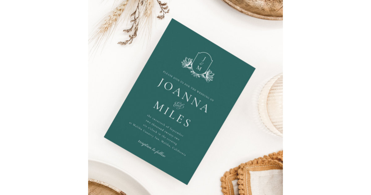 Vintage Botanical Monogram Jade Wedding Invitation | Zazzle