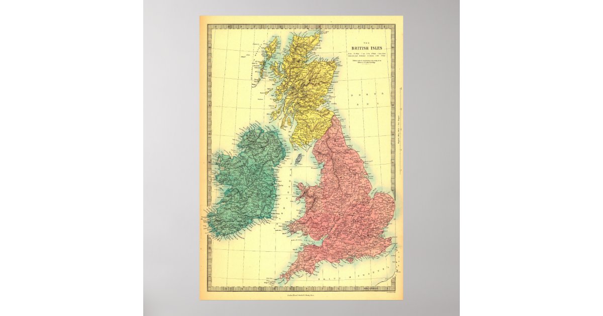 Vintage British Isles map Poster | Zazzle