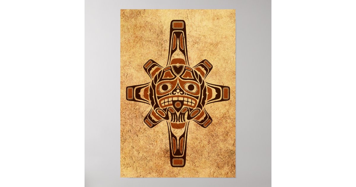 Vintage Brown Haida Sun Mask Poster | Zazzle