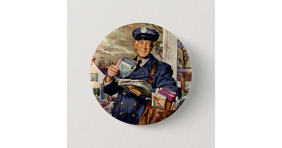 Vintage Business, Mailman Delivering Mail Letters 6 Cm Round Badge | Zazzle