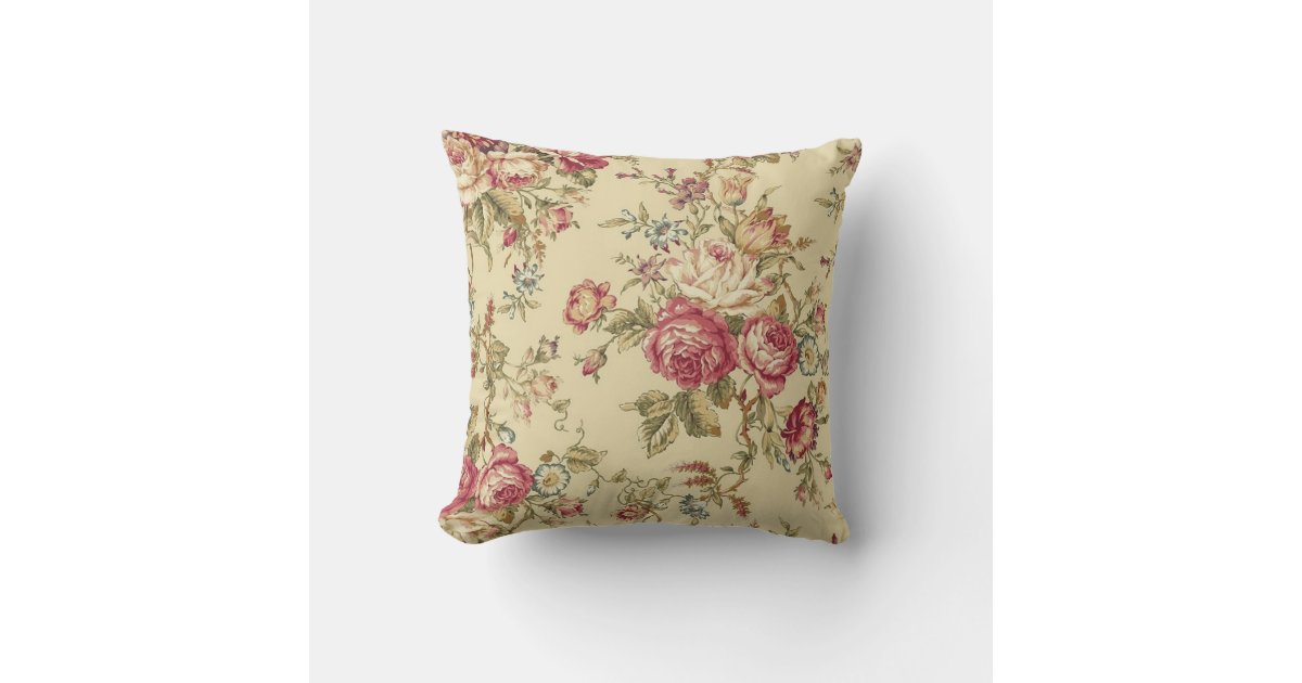 Vintage Cabbage Rose Design Cushion | Zazzle