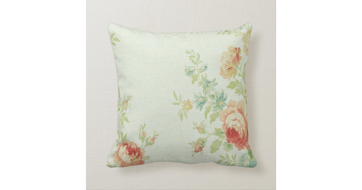 Vintage Cabbage Rose Throw Pillow-Pale Pink/Peach Cushion | Zazzle.co.uk