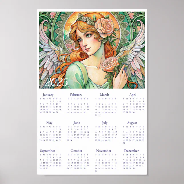 Vintage Calendar Angel Art Deco 2025. Poster | Zazzle