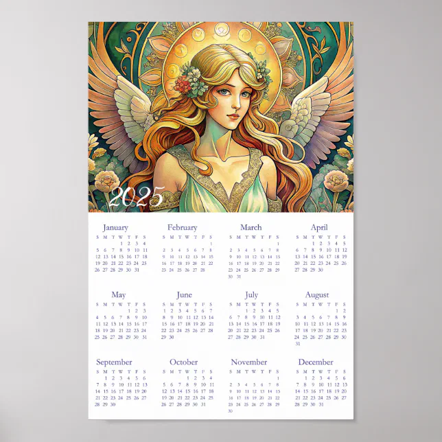 Vintage Calendar Angel Art Deco 2025. Poster | Zazzle