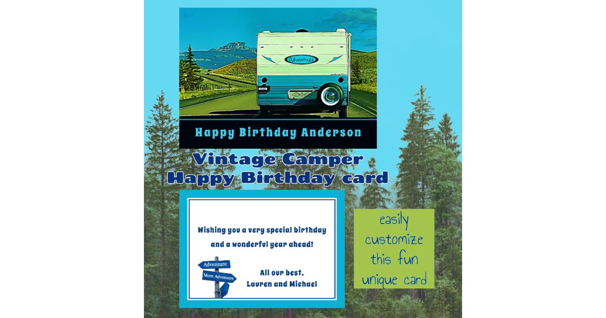 Vintage Camper Road Trip Happy Birthday Card | Zazzle