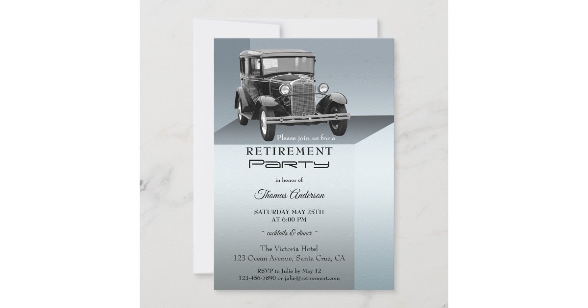 Vintage Car Retirement Party Invitation | Zazzle