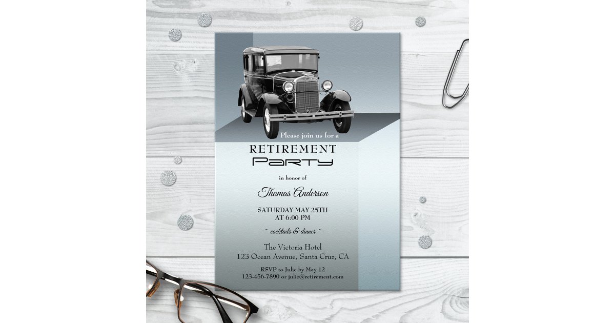Vintage Car Retirement Party Invitation | Zazzle