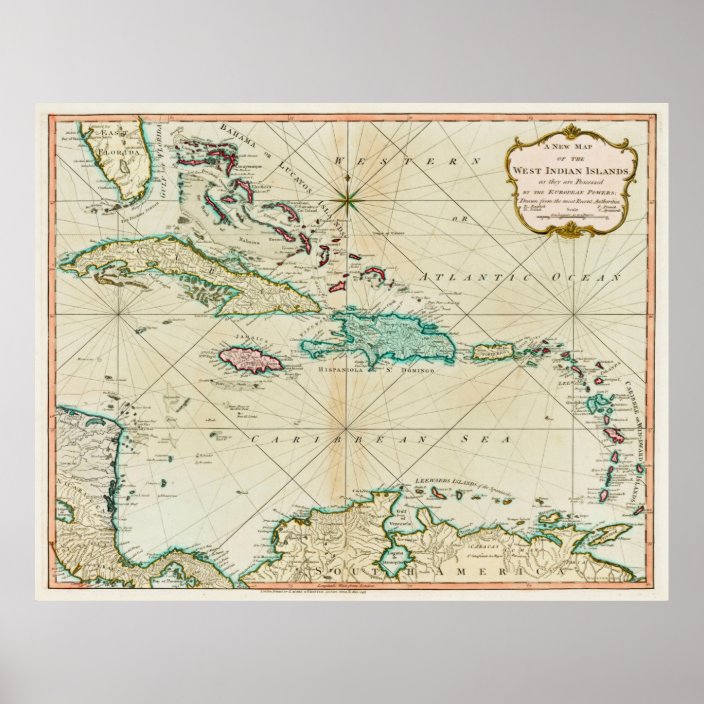 Vintage Caribbean Map (1795) Poster | Zazzle.co.uk