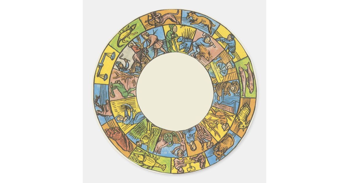 Vintage Celestial, Astrological Zodiac Wheel Classic Round Sticker | Zazzle