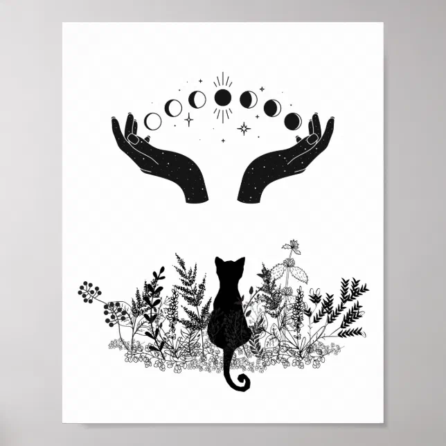 Vintage Celestial Moon Phases Cat Poster | Zazzle