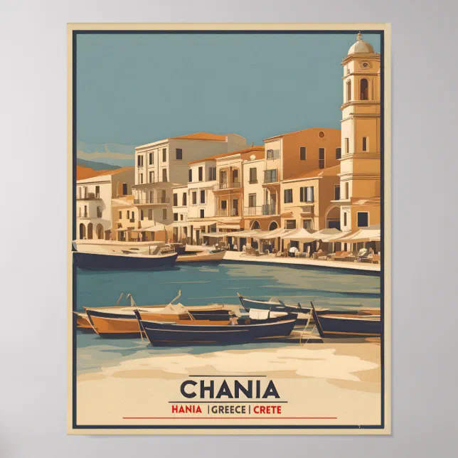 Vintage Chania City Souvenirs crete greece trip Poster | Zazzle