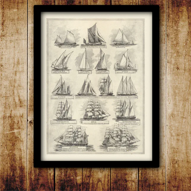 Vintage chart of sailing ships poster | Zazzle